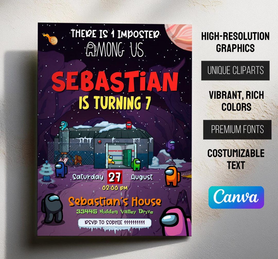 Among Us Birthday Party Invitation Template, Among Us Birthday Invitate ...
