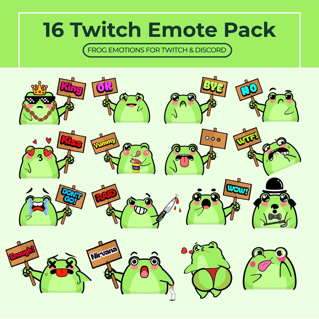 16 Frog Emote Set Bundle for Twitch, Mega Kawaii Frog Emote Collection ...