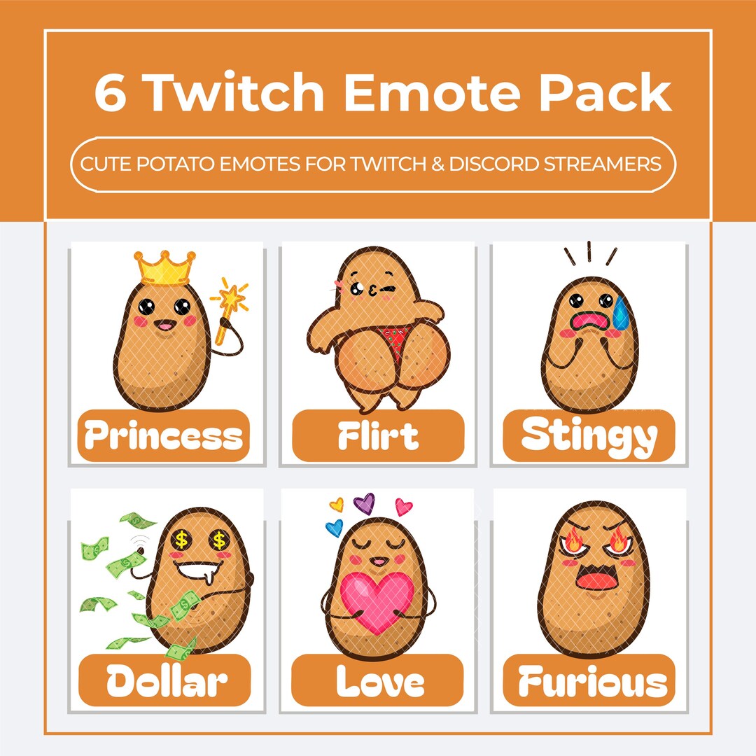 Set of 6 Cute Potato Emojis for Twitch and Discord, Funny Streamer ...