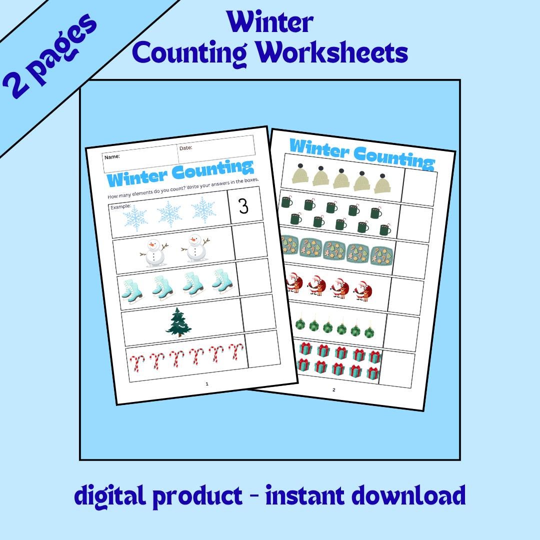 Winter Counting Worksheets | Printable Preschool Math Activity - Etsy