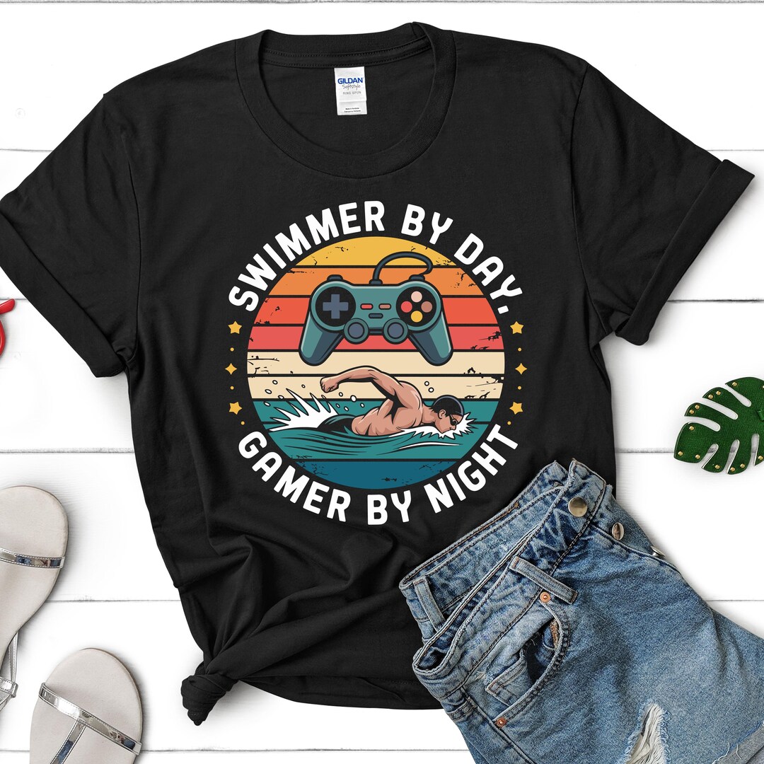 Swimmer by Day Gamer by Night Png, Swimming Png T-shirt, Gaming Shirt ...