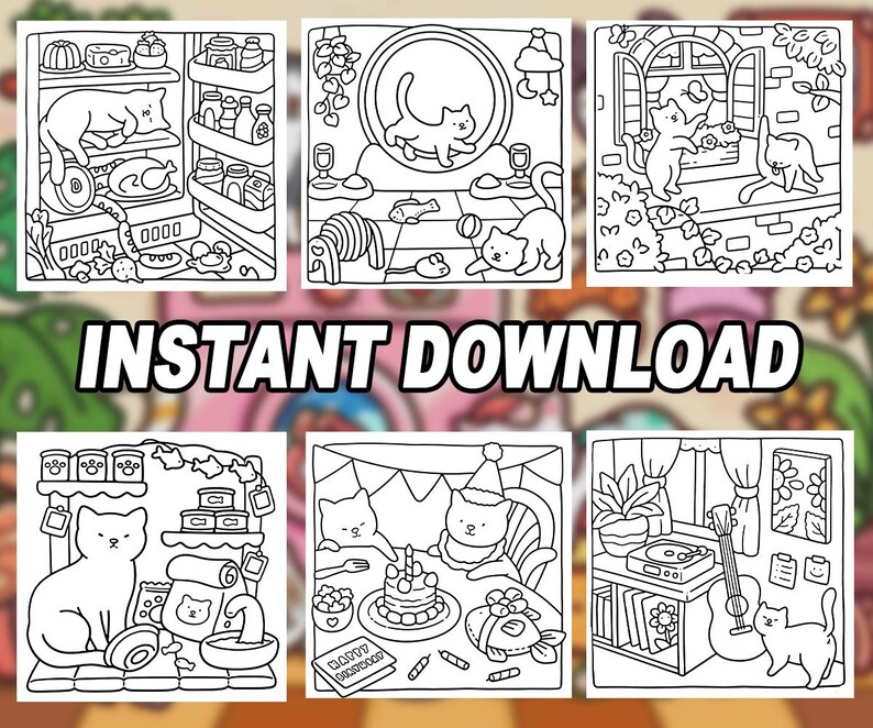 Cat Moments Coloring Pages – 10 Printable Pages for Cat Lovers, Meow ...