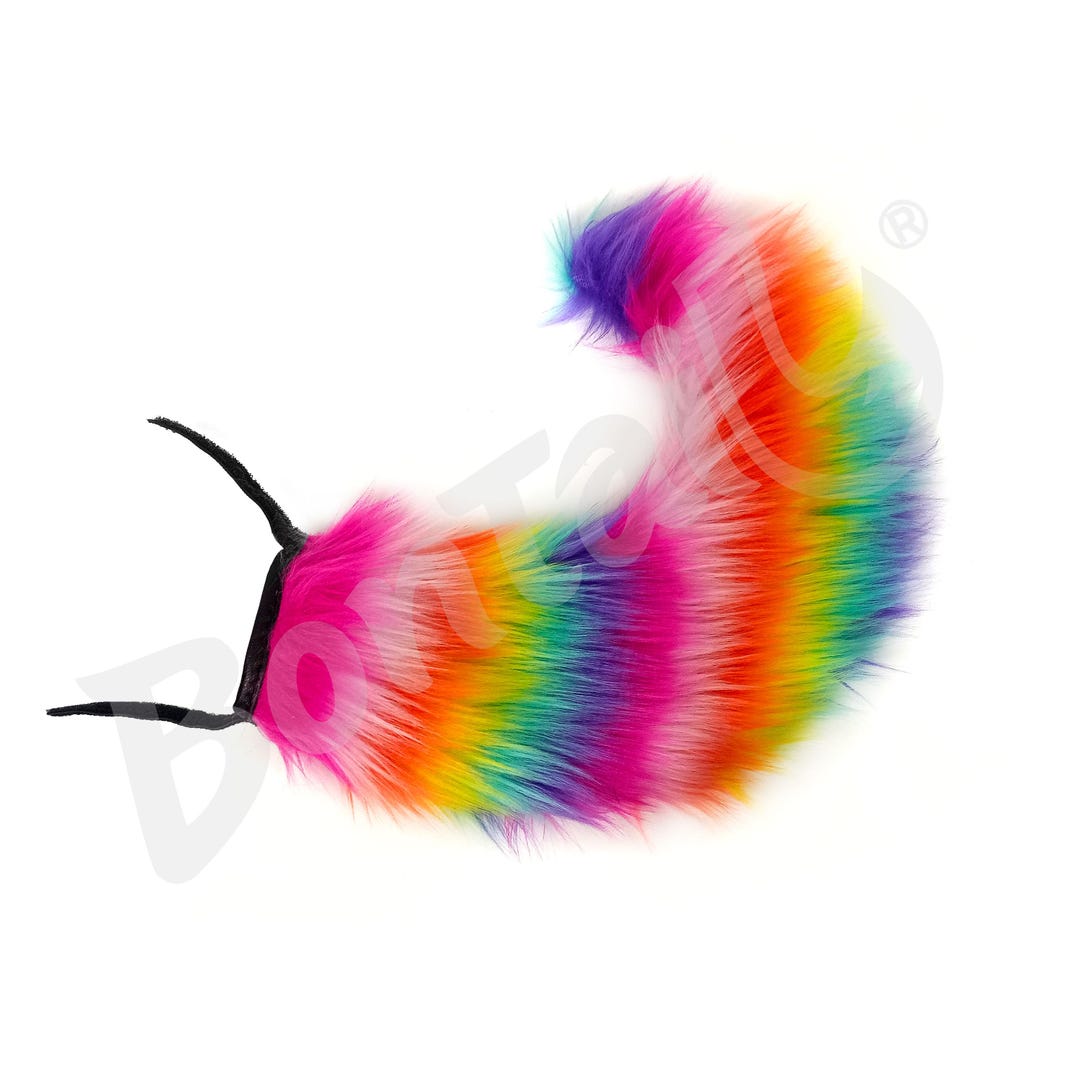 Faux Fur Show Tail Sleeve – 1.5" Rainbow Soft Fur Cover for Furry ...