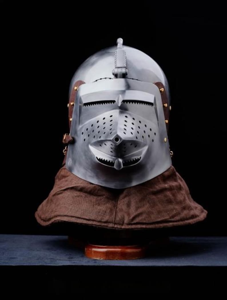 Medieval Hounskull Bascinet Helmet With Red Coif – 15th Century Knight ...