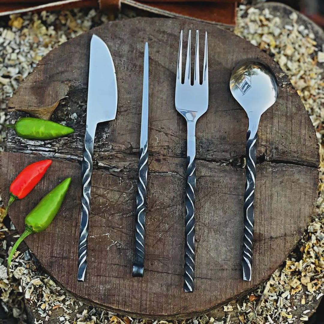 Hand-forged Medieval Eating Utensil Set – Knife, Fork, Spoon & Pick ...
