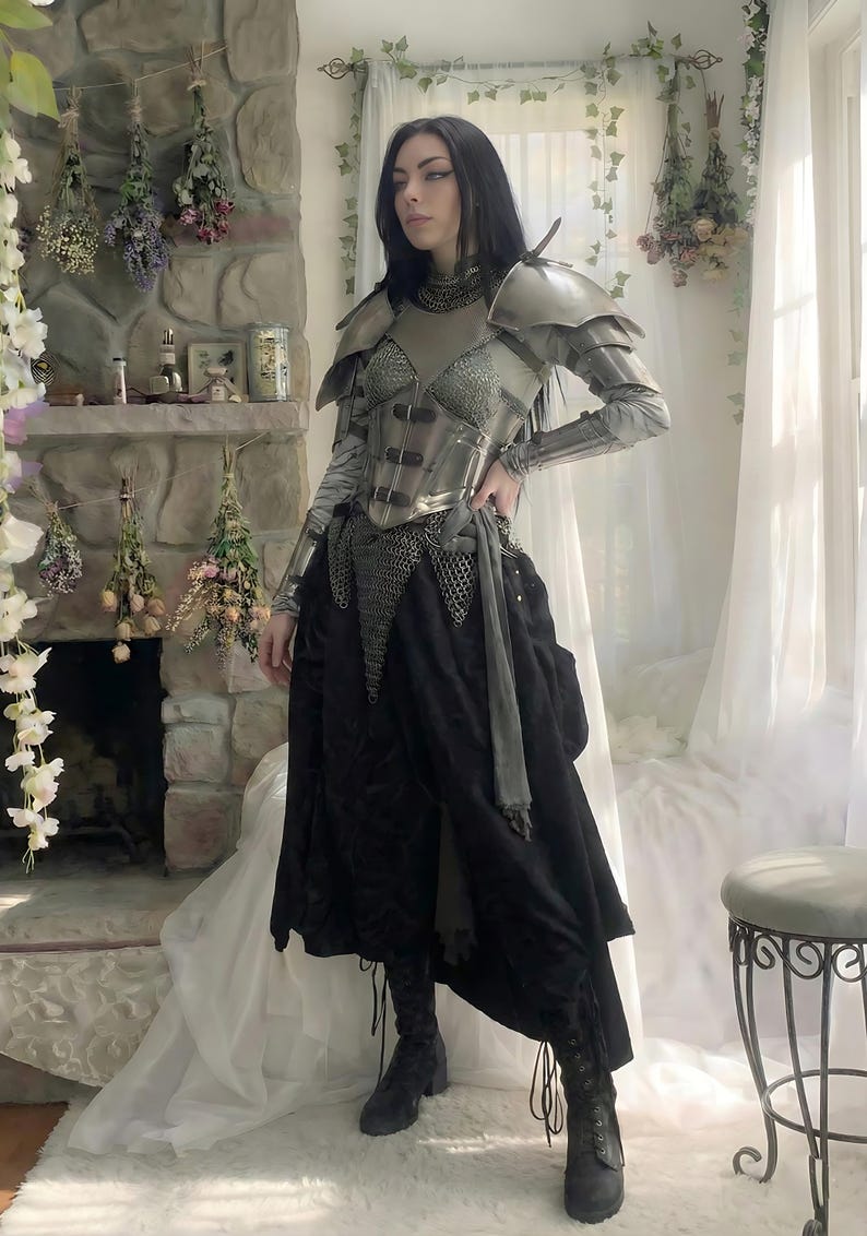 Female Knight Armor Set With Chainmail Fantasy Renaissance Cosplay ...