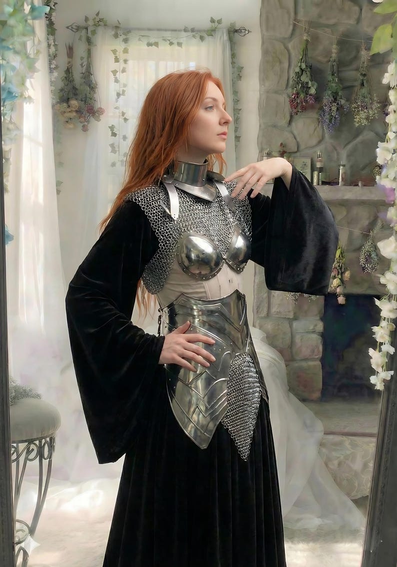 LARP Armor Set Female Chainmail Metal Bra Knight Cosplay Ren Faire ...