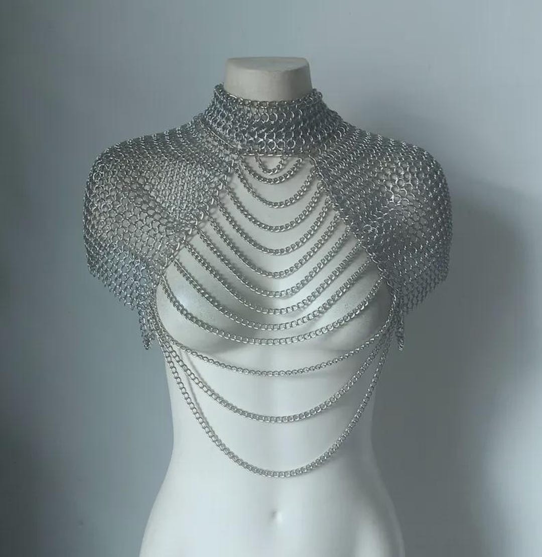 Chainmail Shoulder Armor With Draped Chains – Adjustable Stainless ...