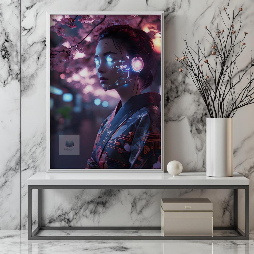 Cyberpunk Geisha Wall Art Neon Sci Fi Digital Download Futuristic Anime ...