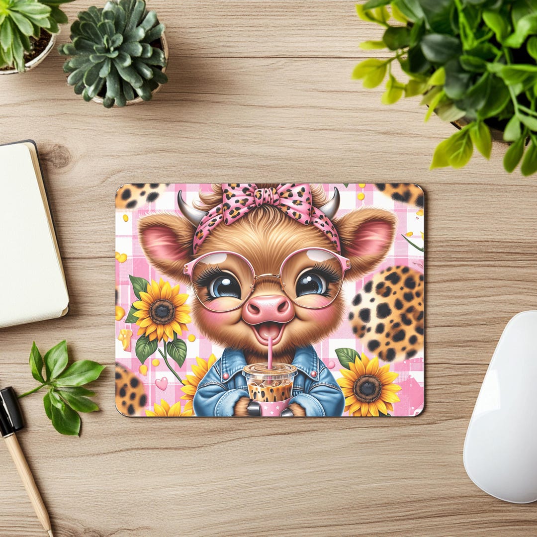 Kawaii Cow Mouse Pad – Boba, Leopard Print, Pink Office Decor (9.4"x7.6 ...