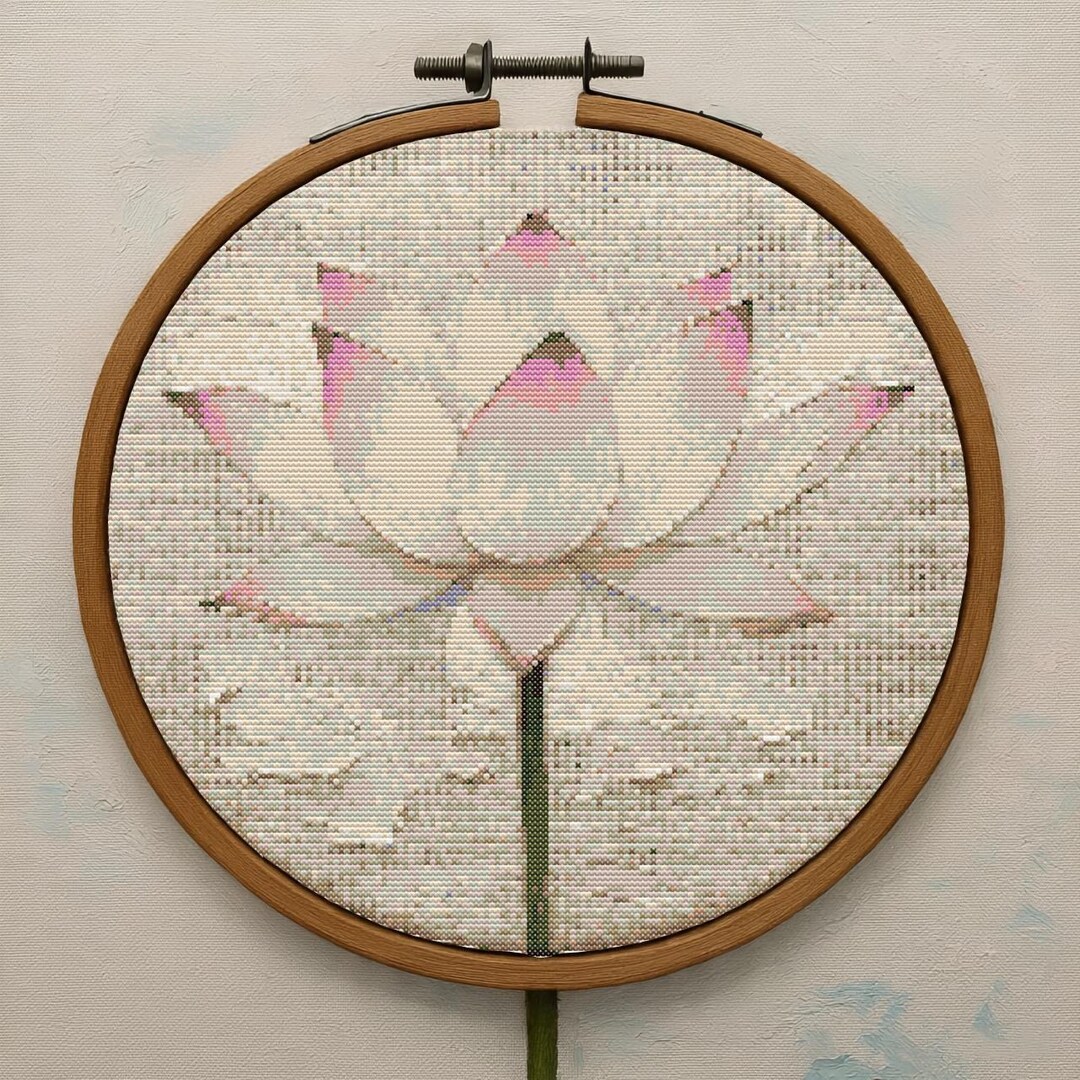 Pink Lotus Cross Stitch Pattern PDF, Sacred Flower Embroidery Design ...