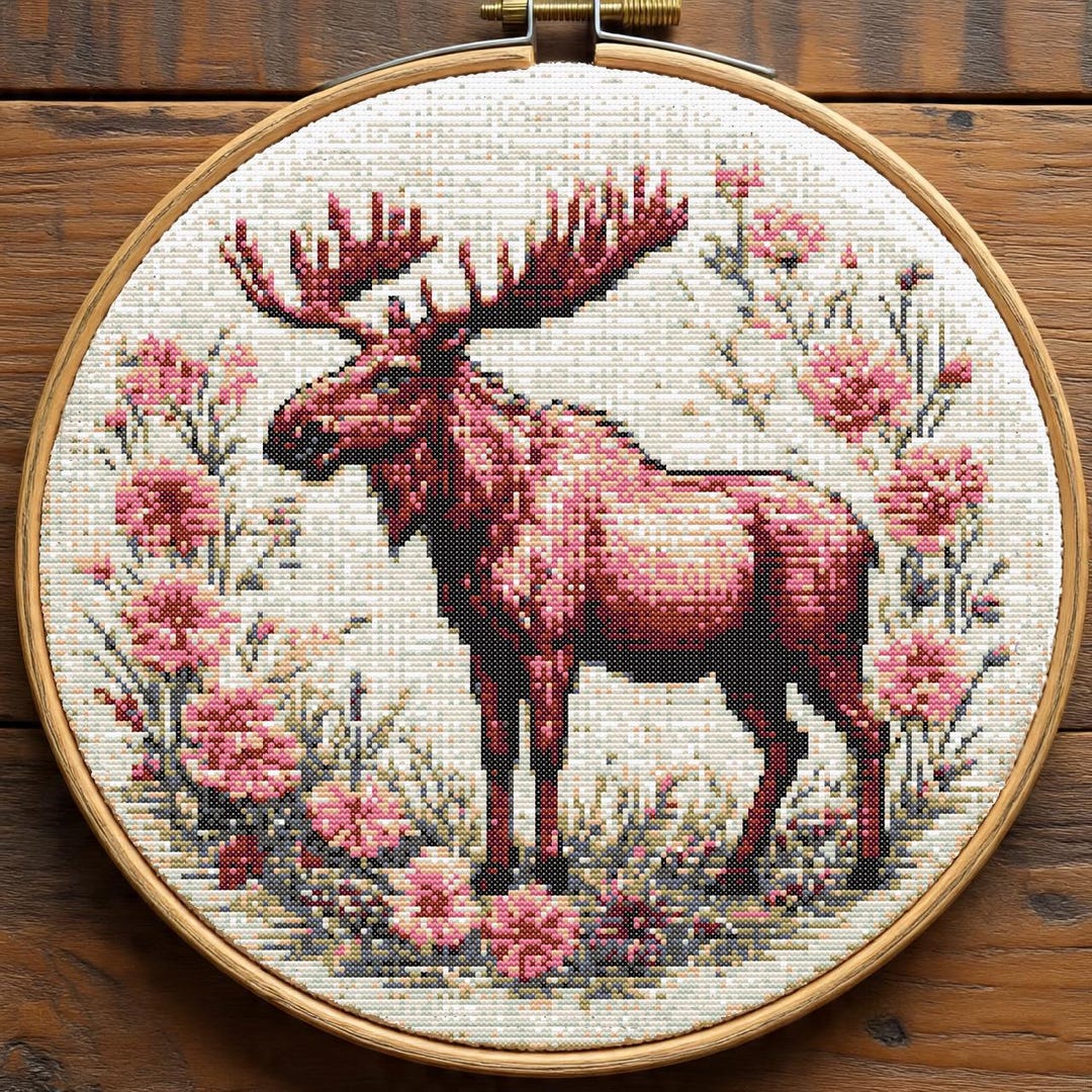 Purple Moose Cross Stitch Pattern, Beginners Wild Flower Wildlife ...