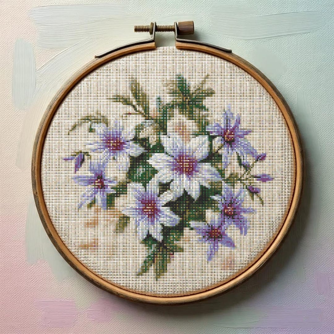 Purple Aster Bouquet Cross Stitch Pattern, Wild Flower Embroidery PDF ...