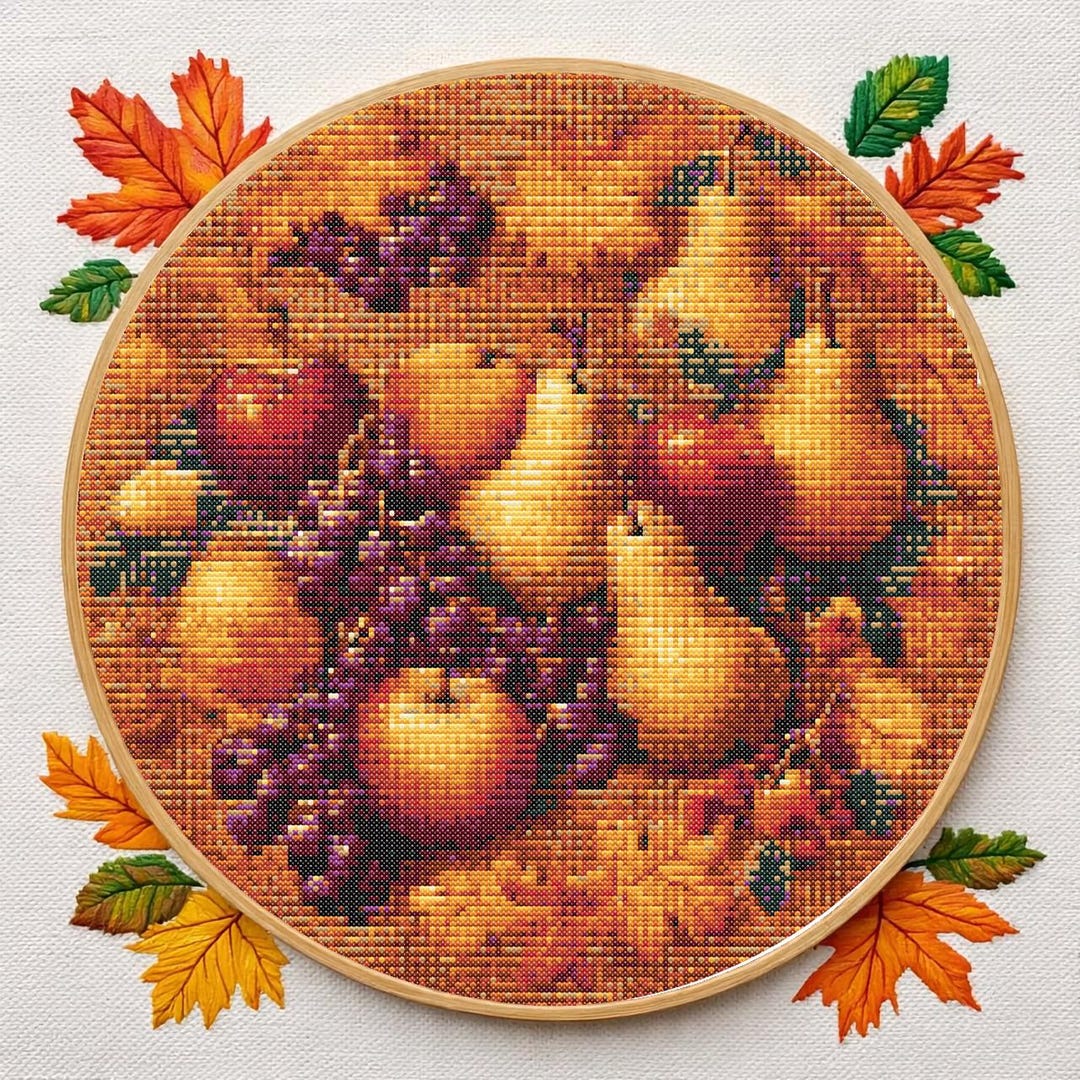 Autumn Harvest Cross Stitch Pattern PDF, Fall Fruit Basket Embroidery ...