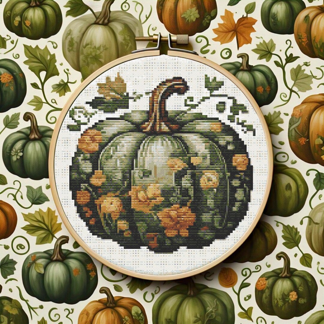 Autumn Pumpkin Cross Stitch Pattern PDF, Fall Decor Floral Harvest ...