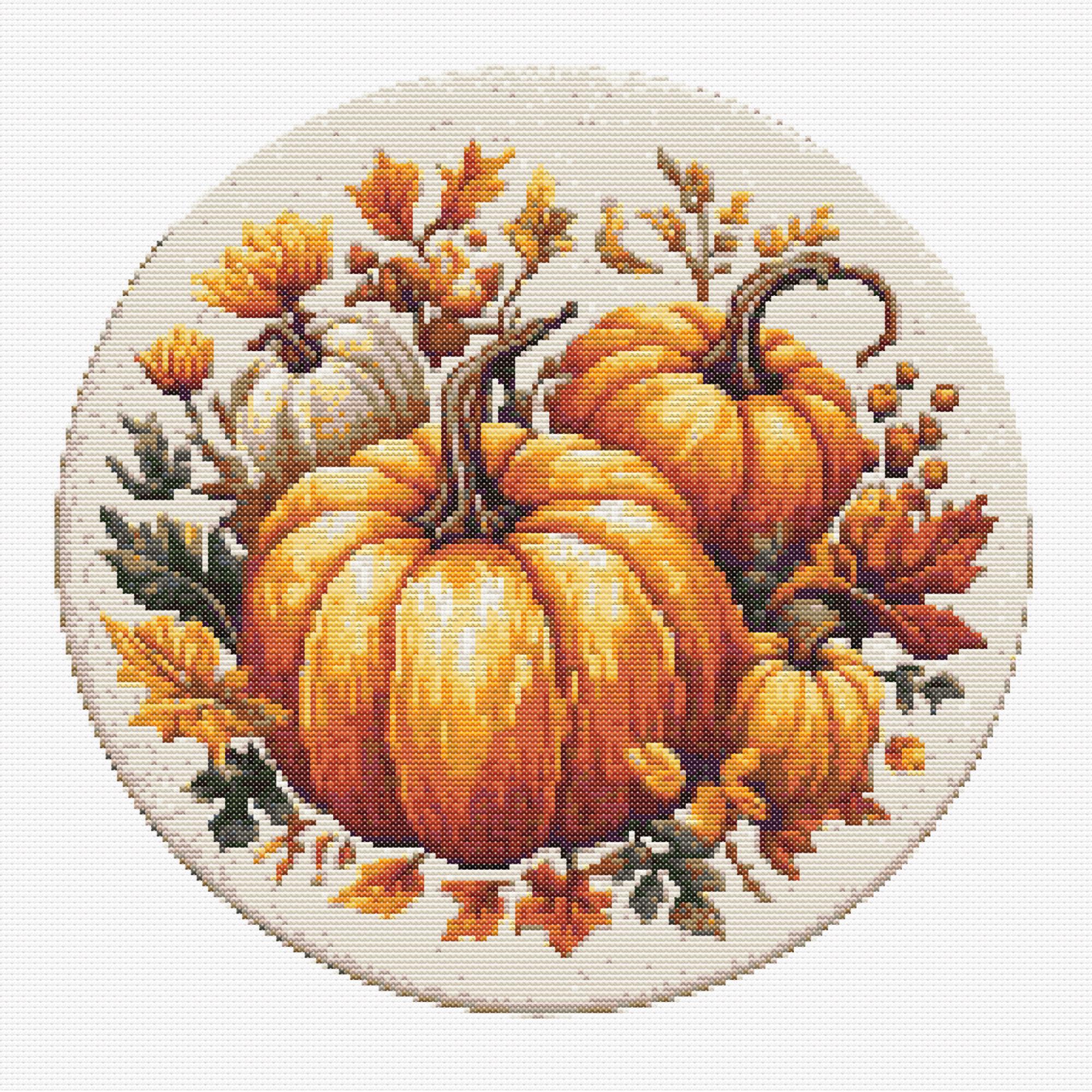 Autumn Pumpkin Cross Stitch Pattern, Fall Harvest Embroidery Kit ...
