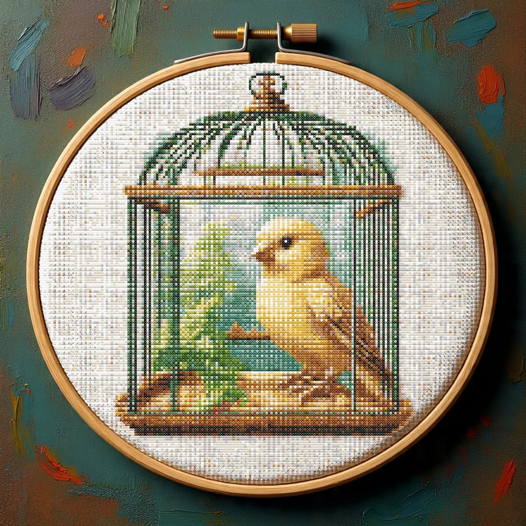 Vintage Birdcage Cross Stitch Pattern PDF, Canary Bird Embroidery ...