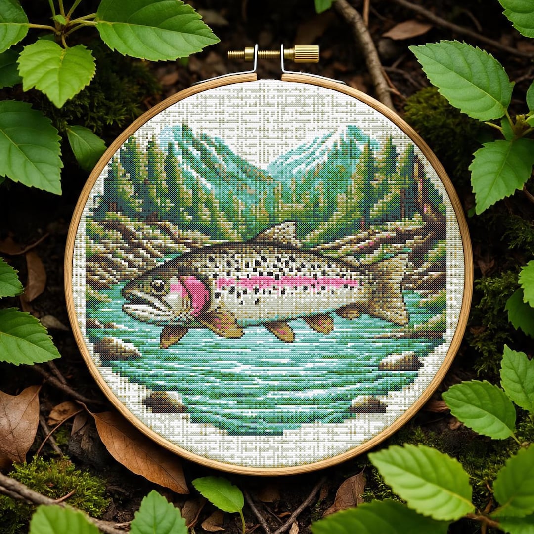 Mountain Trout Cross Stitch Pattern PDF, Freshwater Fish Embroidery ...