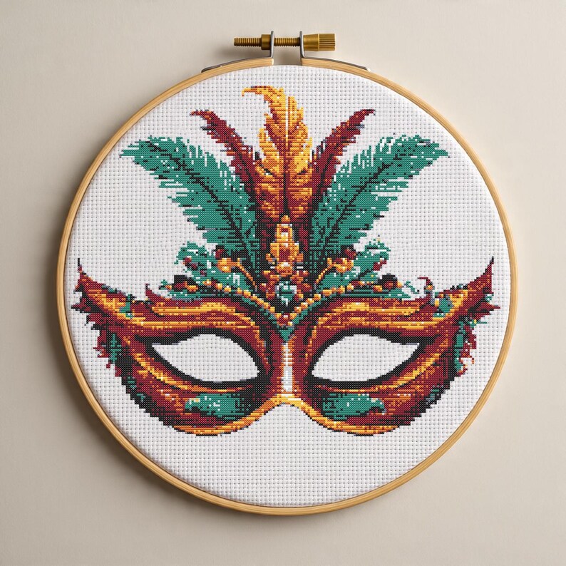 Mardi Gras Mask Cross Stitch Pattern PDF, Carnival Festival Embroidery ...