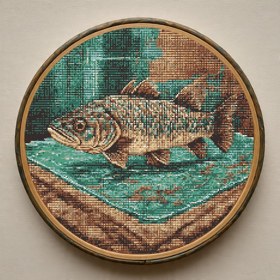Bass Fish Cross Stitch Pattern PDF, Beginner Fishing Embroidery, Angler ...