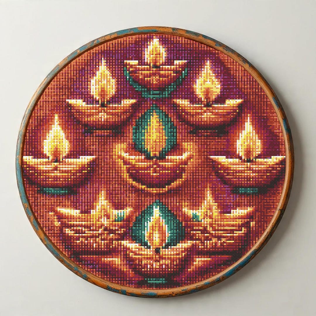 Diwali Oil Lamps Cross Stitch Pattern PDF, Festival of Lights ...