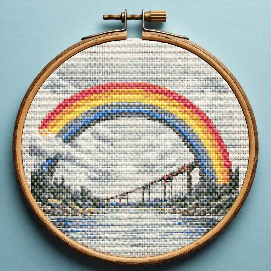 Rainbow Bridge Cross Stitch Pattern PDF, Landscape Embroidery, Nature ...