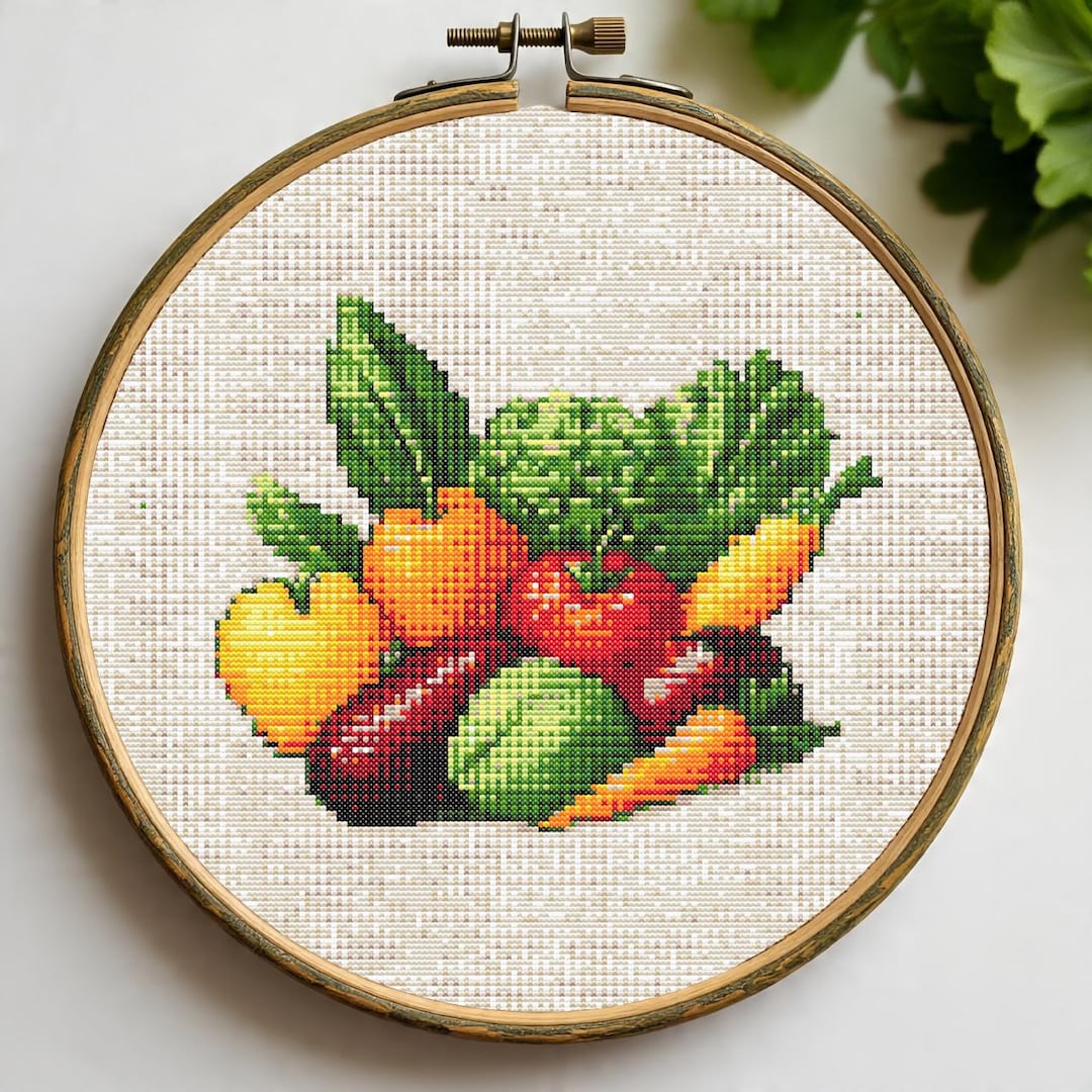 Vegetable Cross Stitch Pattern PDF, Kitchen Garden Embroidery Design ...