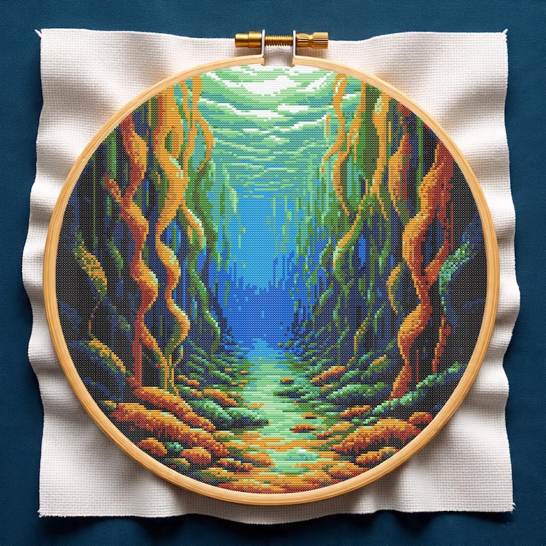 Underwater Scene Cross Stitch Pattern PDF, Ocean Kelp Forest Embroidery ...