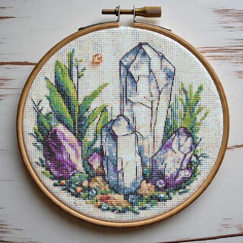 Crystal Cluster Cross Stitch Pattern, Gemstone Embroidery , Mystical ...