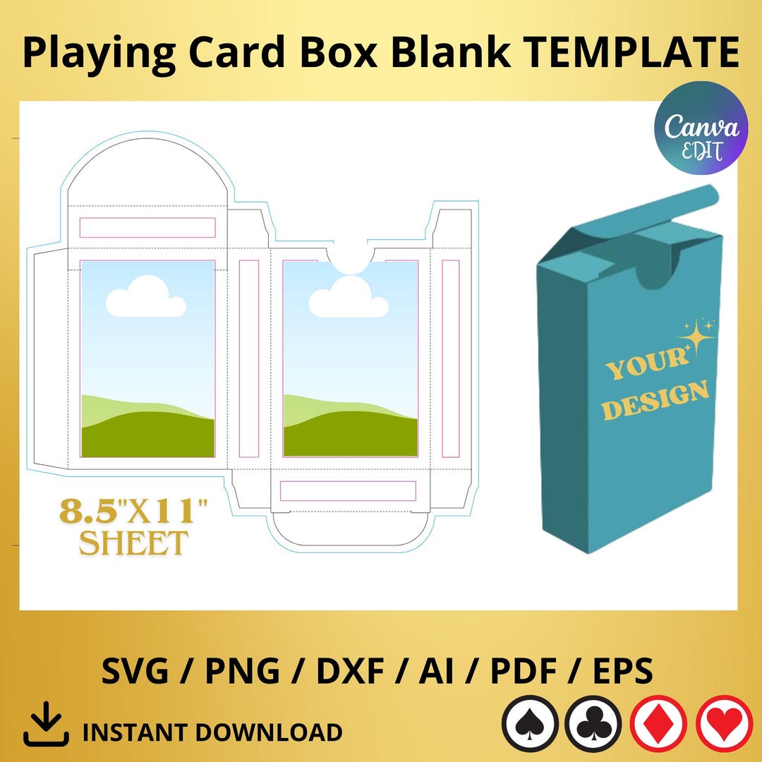 Blank Playing Card Box Template Svg, Cut Files, Poker Card Box Template ...