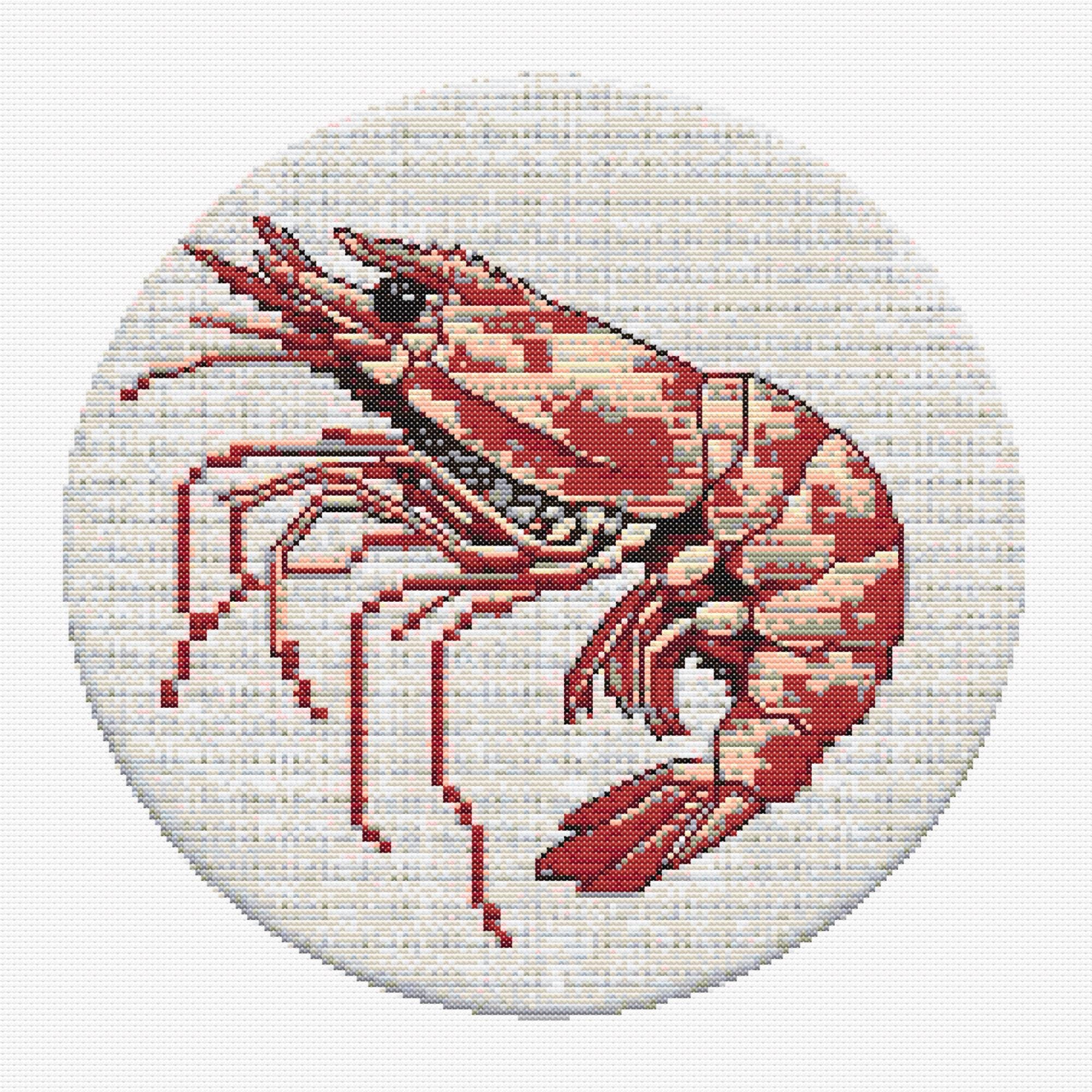 Shrimp Cross Stitch Pattern | Seafood Kitchen Decor, Marine Life ...