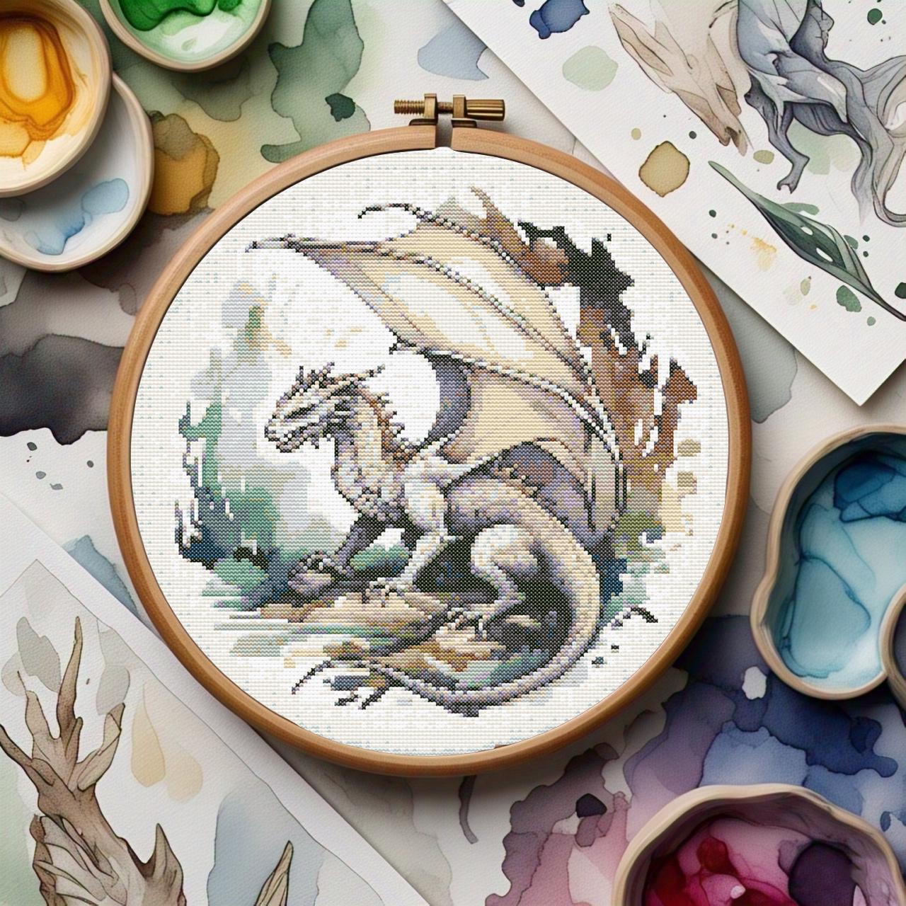 Dragon Cross Stitch Patterns, 4 Cozy Designs, Fantasy Embroidery Kit ...
