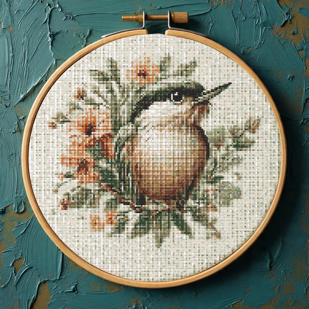 Finch Bird Cross Stitch Pattern PDF, Spring Flower Embroidery, Floral ...