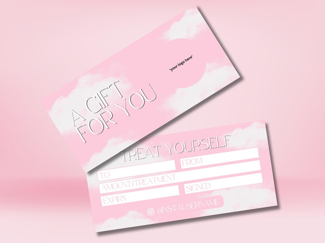 Pink Cloud Gift Voucher, Editable Cloud Gift Voucher Template, Editable ...