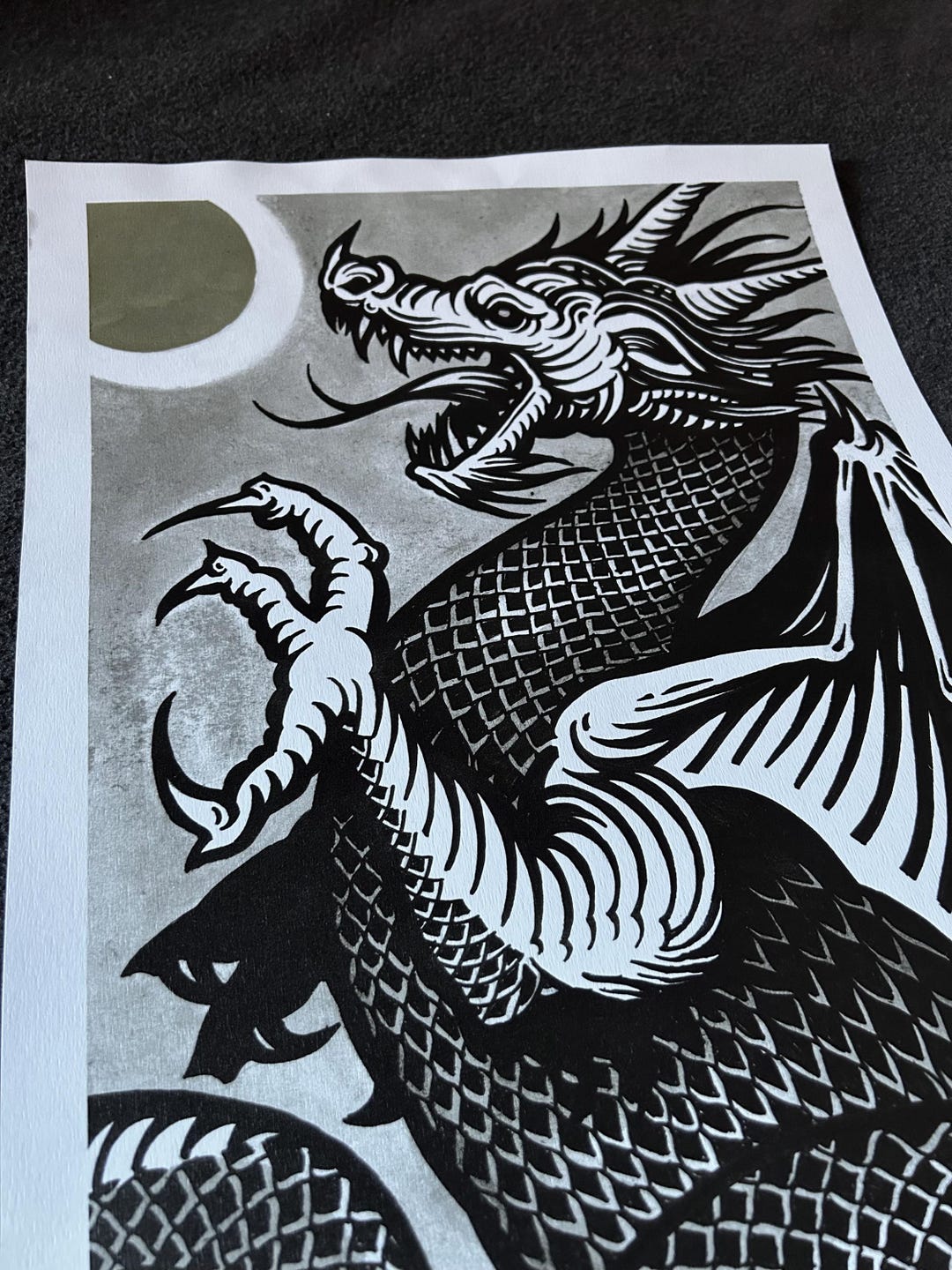 The Dragon — Fine Art Print (35×70 Cm), Medieval Linocut Style - Etsy
