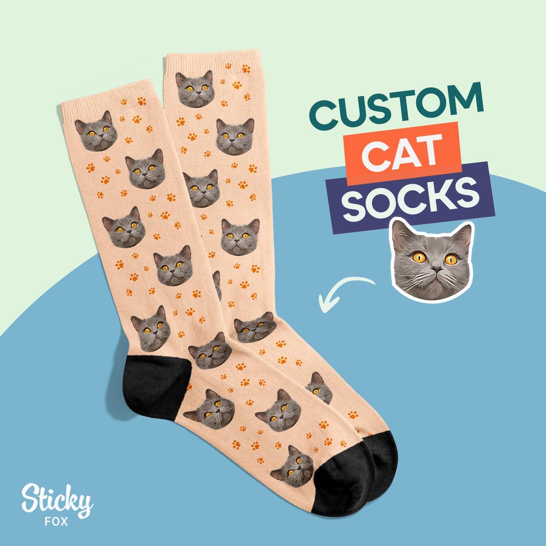 Funny Cat Socks With Face, Custom Pet Lover Gift, Personalized Cat ...