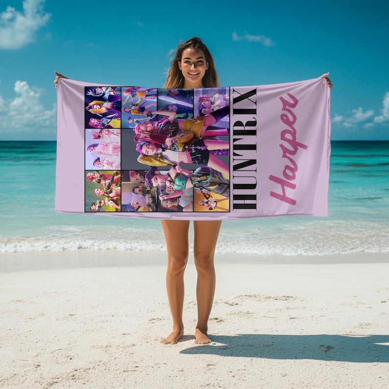 Personalized Kpop Huntrix Girls Beach Towels,cute Anime Art With Name ...