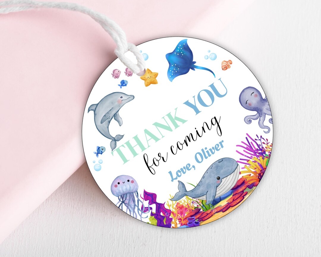 Editable Under the Sea Thank You Tags: Birthday Favor Stickers (canva ...