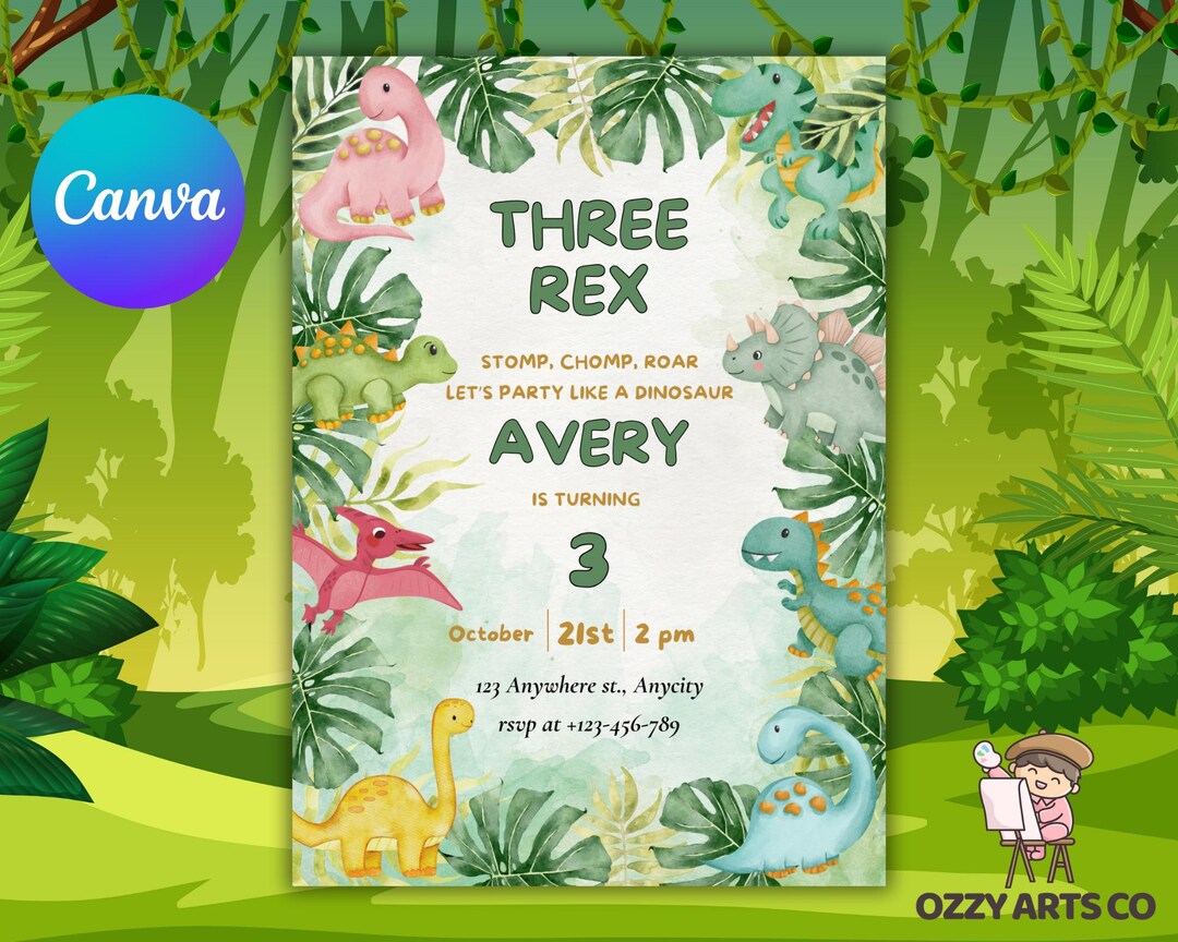 Editable Dinosaur Birthday Party Invitation Template, Dinosaur Birthday ...