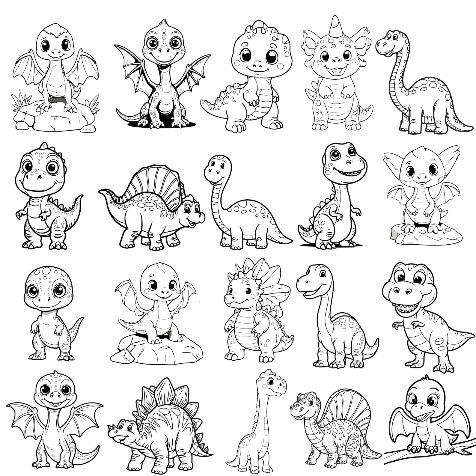50 Dinosaur Coloring Pages for Kids: Fun Dino Outlines (digital ...