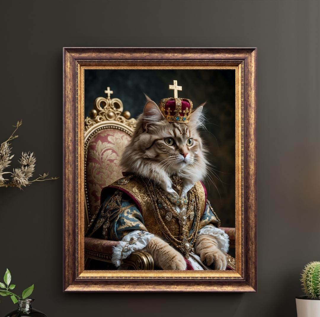 Royal Cat Portrait, Renaissance Cat Painting, Pet Lovers Gift, Royal ...