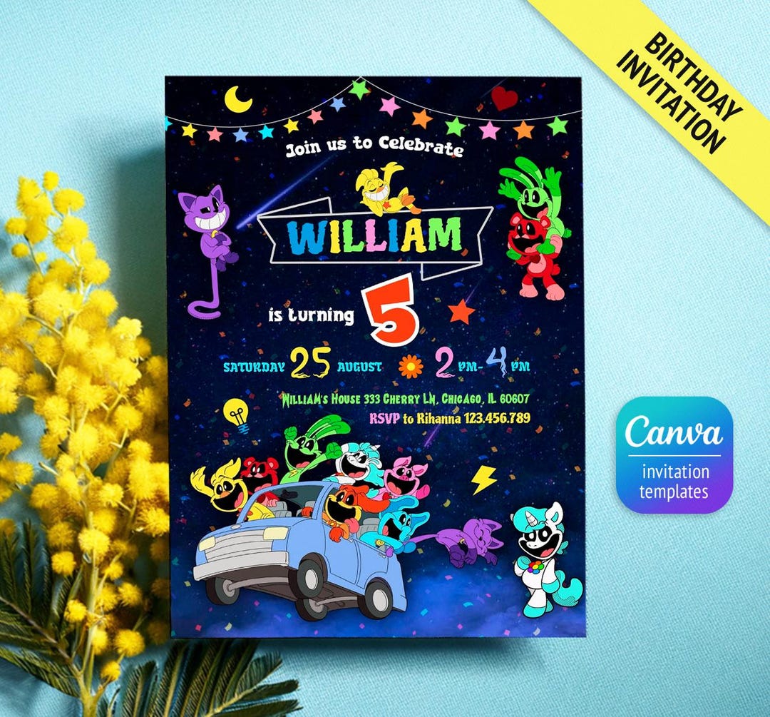 Printable Smiling Critters Invitation, Smiling Critters Party, Editable ...