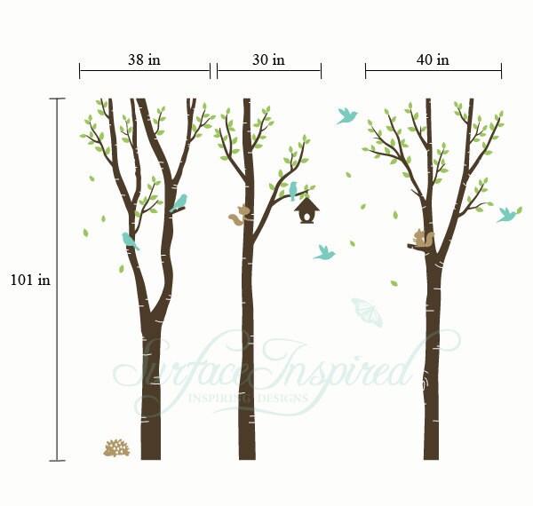 Tree Wall Decals with Birds and Animals. Baby birch nursery | Etsy