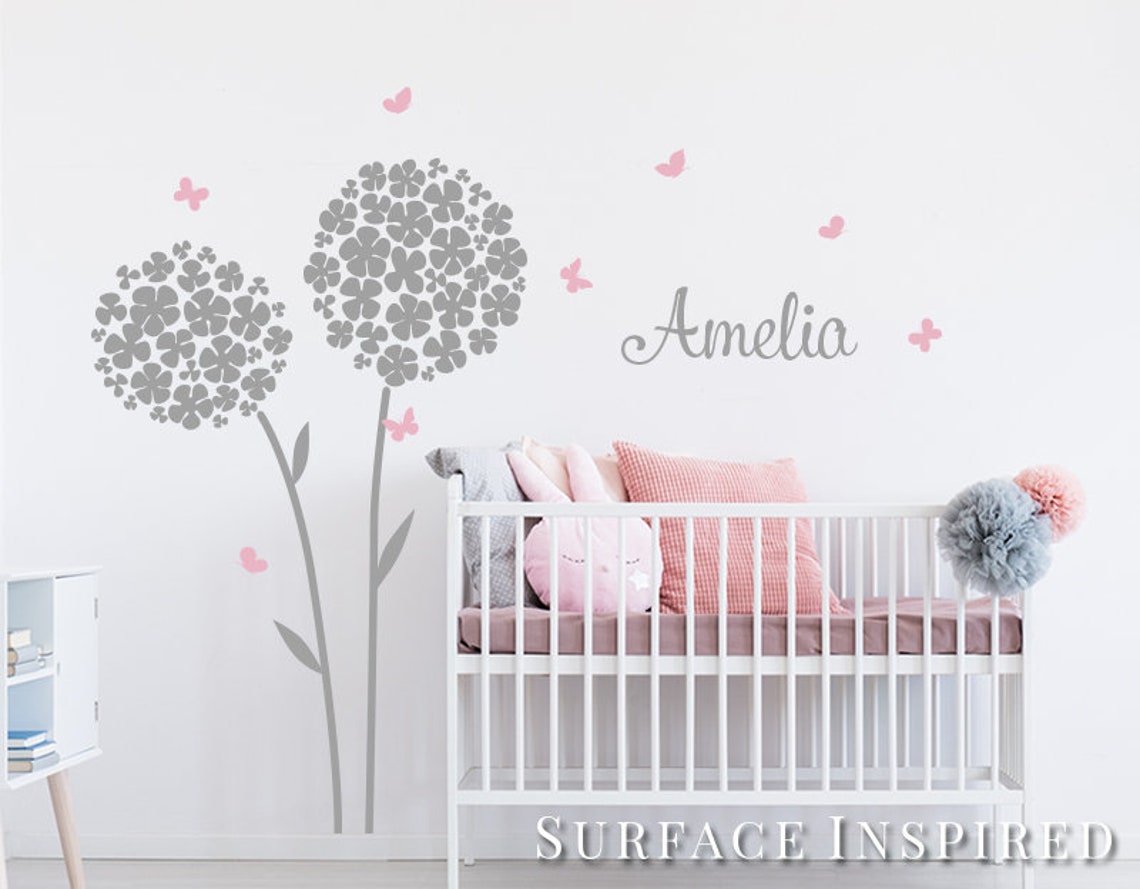 Nursery Wall Decals Kids Large Flowers With Butterflies and | Etsy
