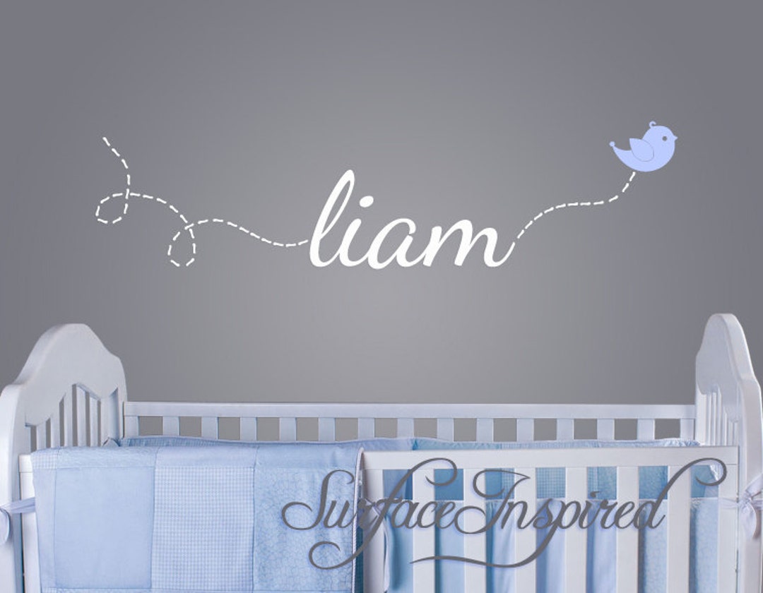 Nursery Wall Decals. Liam Name Decal With a Flying Bird Decal. Custom ...