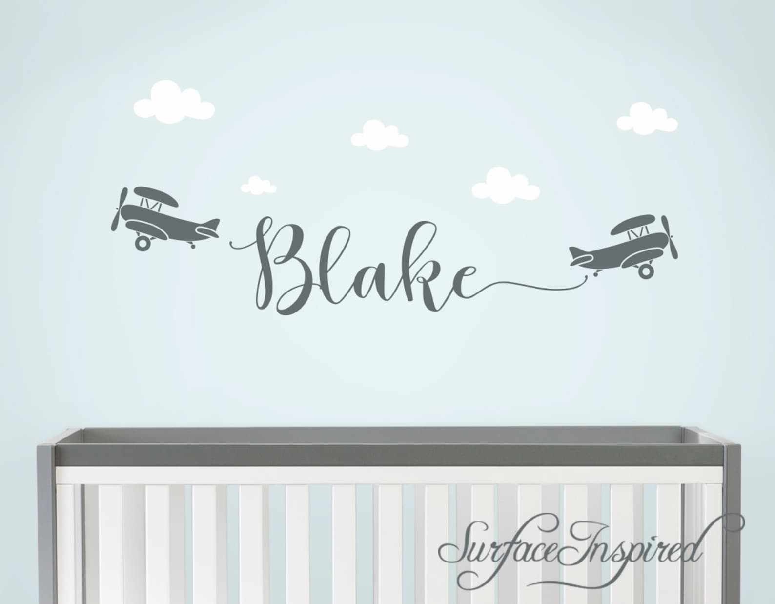 Wall Decals Personalized Names Nursery Wall Decal Kids Airplanes Wall ...