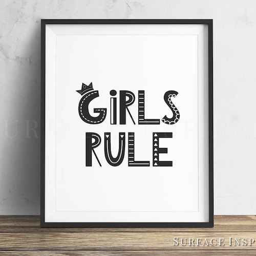 Printable Girls Room Wall Art Girls Rule Sign Black and White - Etsy