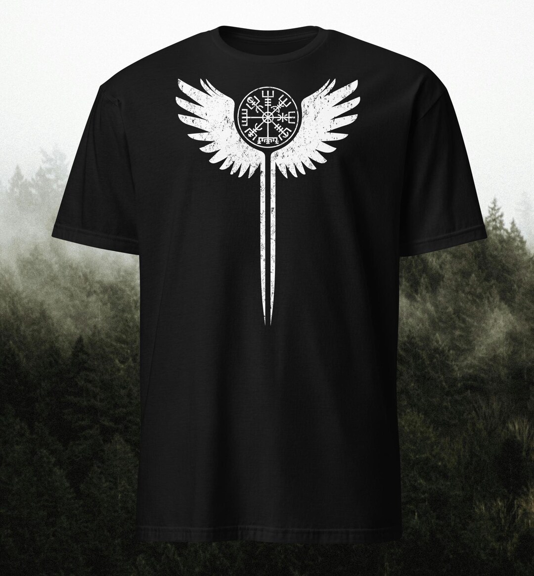 Valkyrie Wings and Vegvisir | Two Powerful Viking Symbols Short-sleeve ...