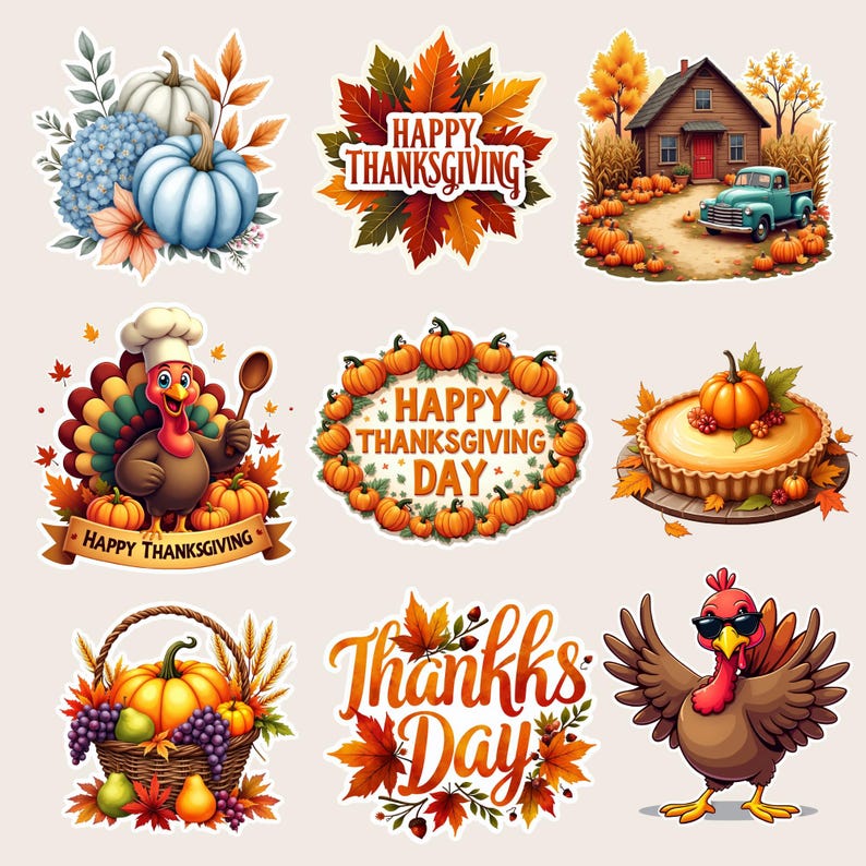 Thanksgiving Sticker Bundle | 200 Fall PNG Stickers for Digital ...