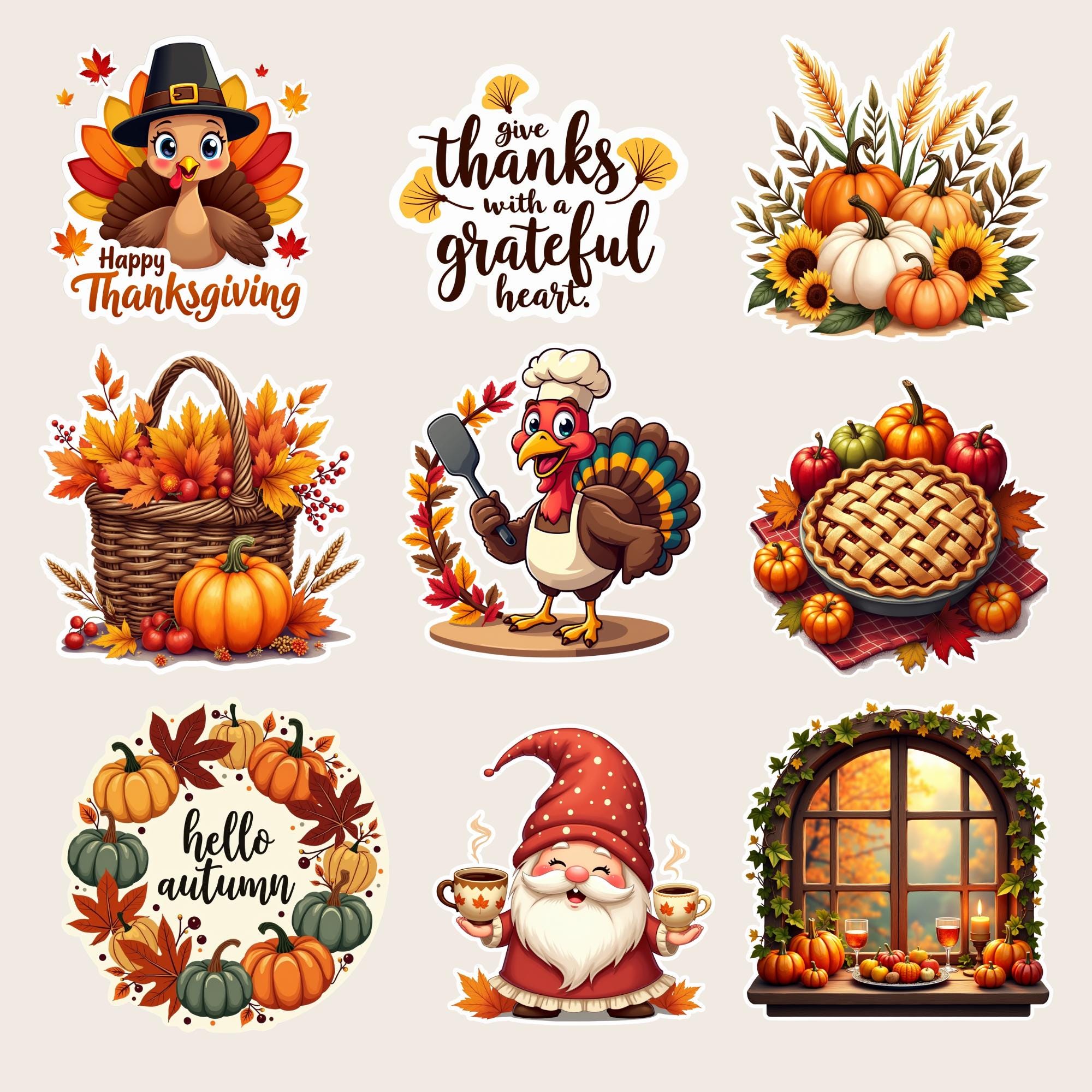 Thanksgiving Sticker Bundle | 200 Fall PNG Stickers for Digital ...